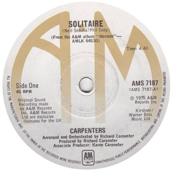 Carpenters Solitaire Vinyl Records and CDs For Sale | MusicStack