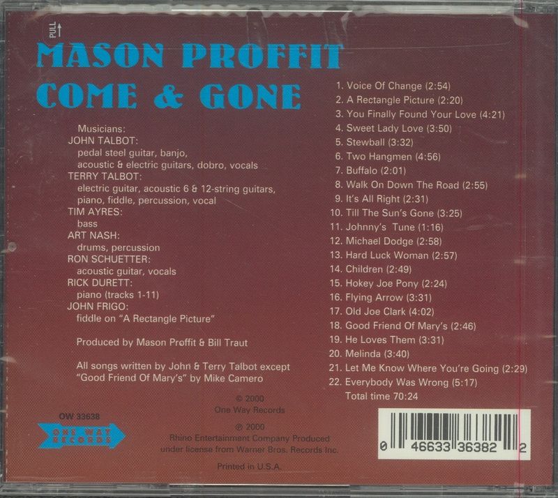 Mason Proffit - Come & Gone (CD) For Sale