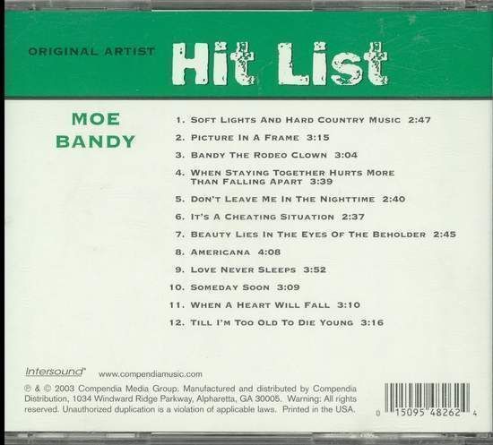 Moe Bandy - Original Artist Hit List (CD) For Sale